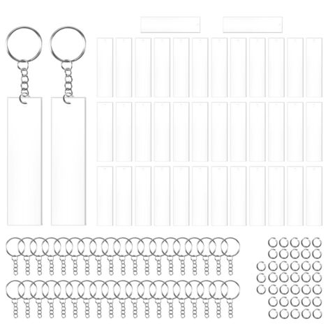 120 Pieces Rectangle Acrylic Key Chain Blank Transparent KeyChain