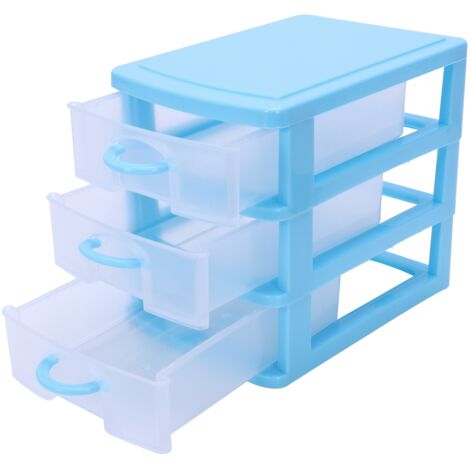 Mini translucent Drawer type plastic Storage Box（Blue 3 Layers）