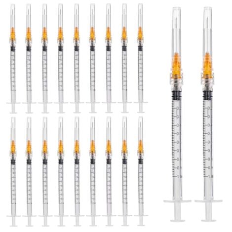 50 Pack 1Ml Syringe with Needle-25G 1 Inch Needle, Lab Supplies, Luer Lock Design, Individually ...