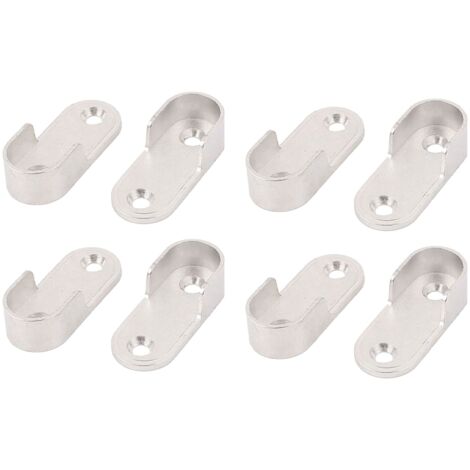 8X Oval Wardrobe Hanging Rail Rod End Bracket Support Silver Tone
