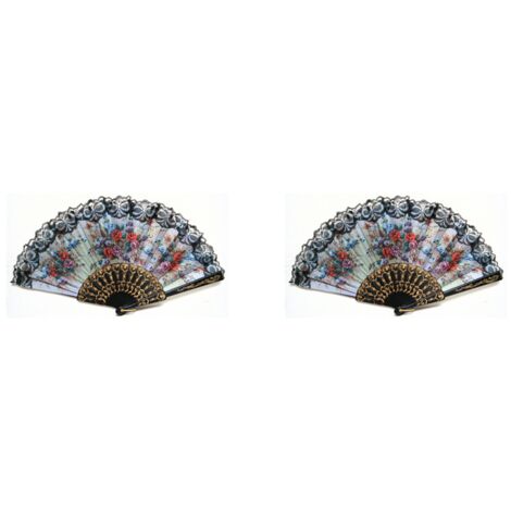 2X Beautiful Colorful Daisy Design Hand Folding Fan