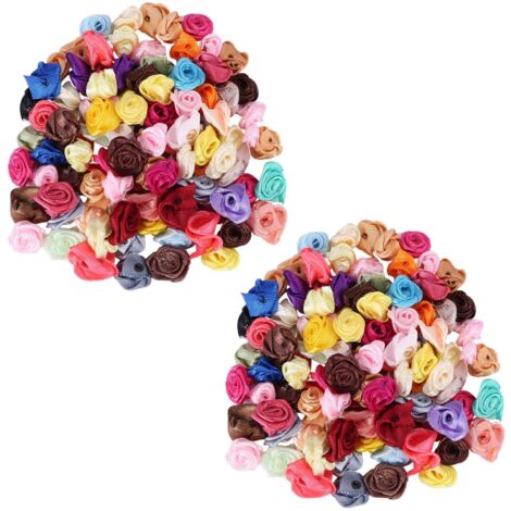 200PCS/Lot Mini Handmade Satin Rose Rosettes Fabric Flower Appliques ...