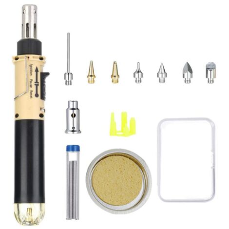 12 in 1 Butane Gas Soldering Iron Adjustable Flame Powered Soldering ...