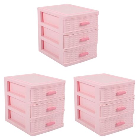 3X Plastic 3 Compartment Drawer Design Box, Pink