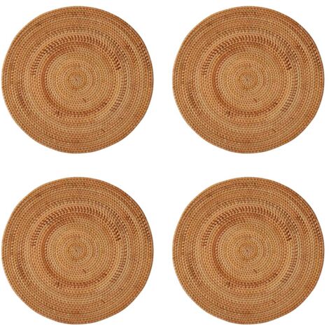 4X Rattan Woven Placemats, Round Table Mats, Non-Slip Heat Resistant