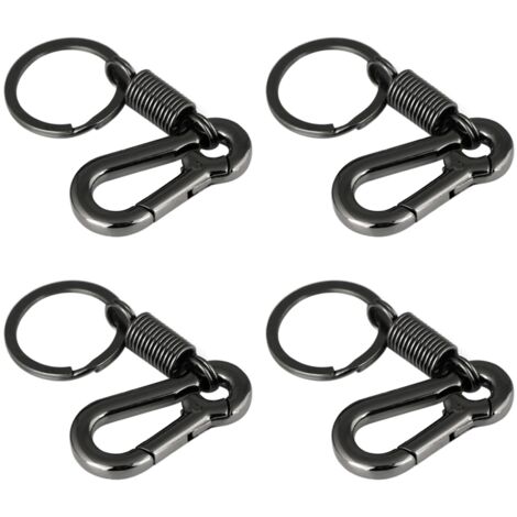 4X Heavy Duty Spring Loaded Carabiner Keyring Business Size, Black