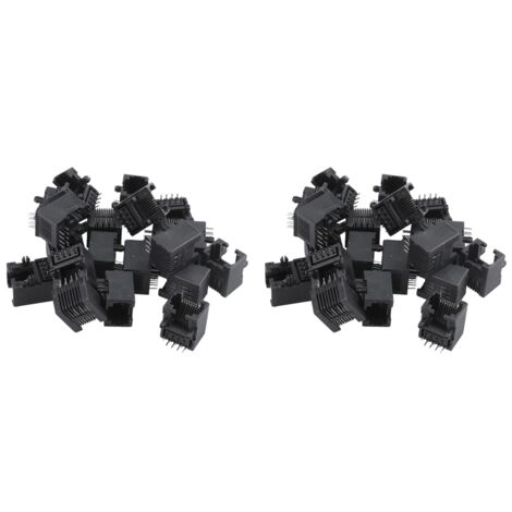 40Pcs Rj45 8P8C Network Pcb Socket Jack for Internet Computer Black
