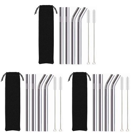 12 Pieces Silver Series 12mm Reusable Metal Straws with 6 Brushes 304 ...