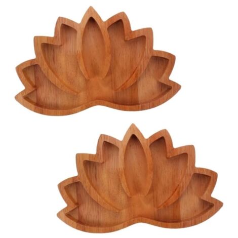 2 Pieces Wooden Lotus Shape Crystal Display Tray Retro Essential ...