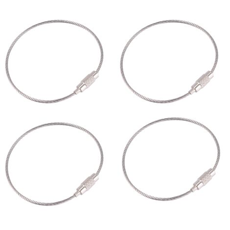 4Pcs Stainless Steel Screw Lock Keychain Keyring Cable Outdoor Accessory