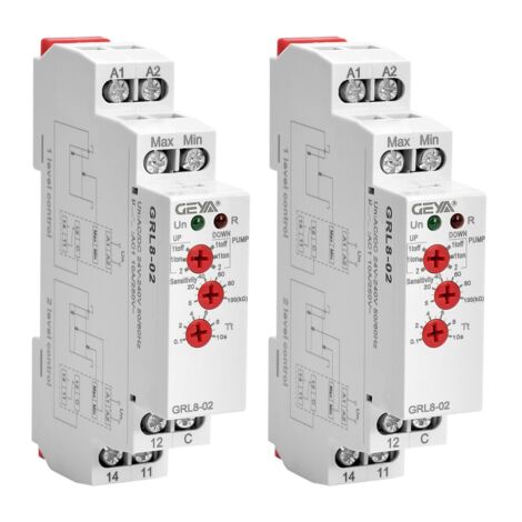 2X GRL8-02 Liquid Level Control Relay 10A ACDC24V-240V Wide Voltage ...