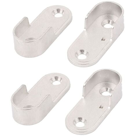 Oval Wardrobe Hanging Rail Rod End Bracket Support Silver Tone 2 Pair