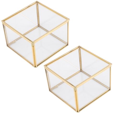2X Square Opening Glass Geometry Garden Mirror Boxes Storage Box for ...