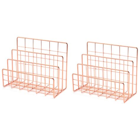 2X Rose Gold Desktop Bookshelf Three-Layer Metal Book Block Magazine ...