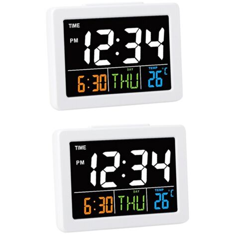 2X Large Color LCD Electronic Desktop Alarm Clock with Date Temperature ...