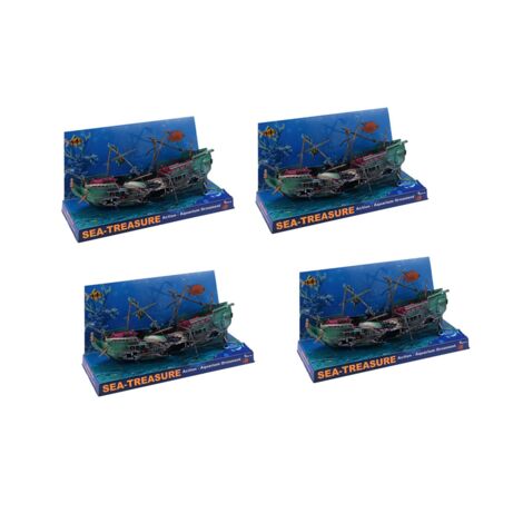 4X Large Aquarium Decoration Boat Plastic Ship Air Split Shipwreck Fish ...