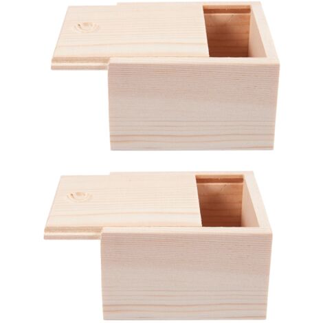 2X Plain Wooden Storage Box for Small Gadgets Case Box Gift Color