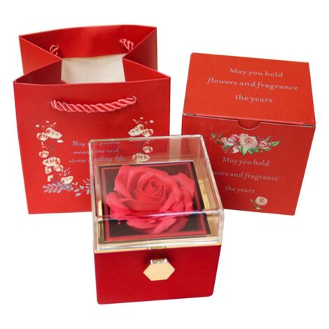 360° Rotating Rose Ring Box, Velvet Eternal Roses, Valentine's Day ...