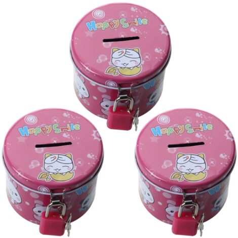3X Cylinder Cartoon Print Piggy Bank Coin Money Saving Box With