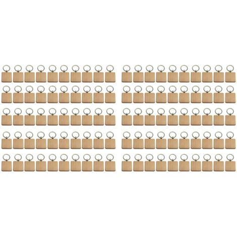 100Pcs DIY Blank Wooden Keychain Square Carved 40 x mm
