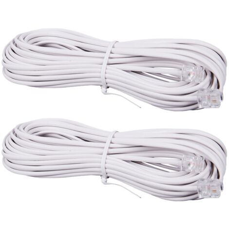 2Pcs 10M White RJ11 Telephone Connector Extension Cable