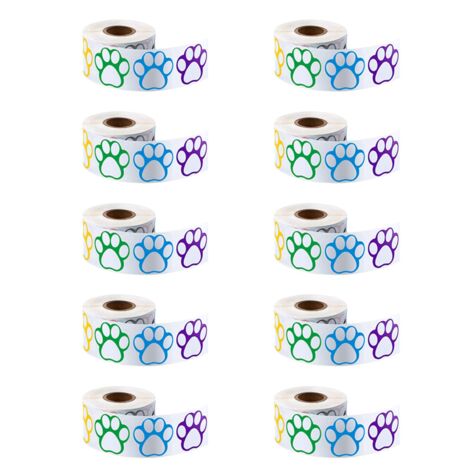10X a Roll of 500 Pieces Colorful Paw Stickers Dog Paw Name Labels Paw ...