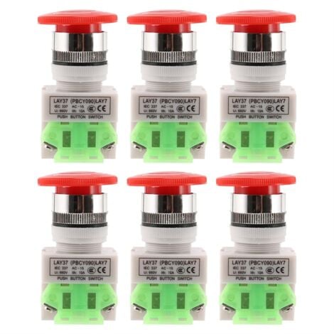 6X AC 660V 10A Emergency Stop Push Button Switch 1NO 1NC DPST Red Mushroom Cap