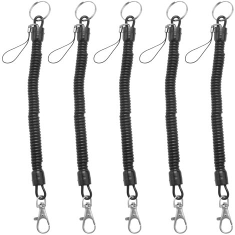 5X Black Carabiner Spring Coil Stretch Cord Strap Keychain Rope