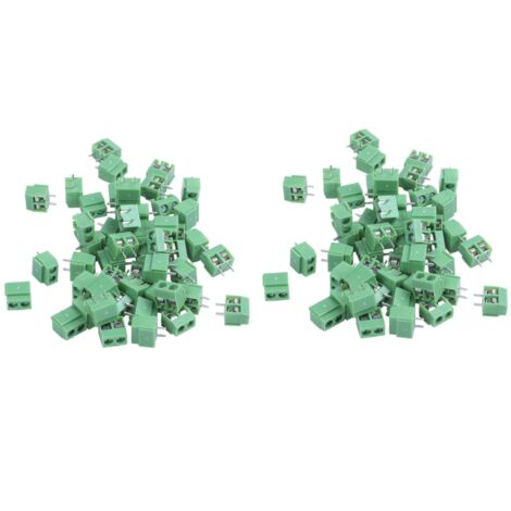 100Pcs 2 Pin 5mm Pinch PCB Screw Terminal Block Connector 300V 10A (Green)