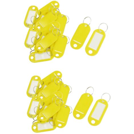 40Pcs Key ID Tags Labels Name Card Ring Keychain Yellow