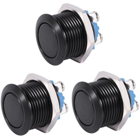 3X Black Push Button Switch 16mm 12V for Car Auto