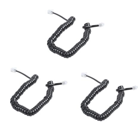 3pcs 9.3 inch Black RJ9 Telephone Phone Modem Coil Line Cable Cord