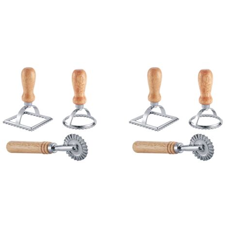 6 Pieces Ravioli Stamp Maker Cutter with Roller Wheels, Wooden Handle ...