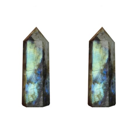 2X Moonstone Column Crystal Labradorite Quartz Obelisk Point Healing ...