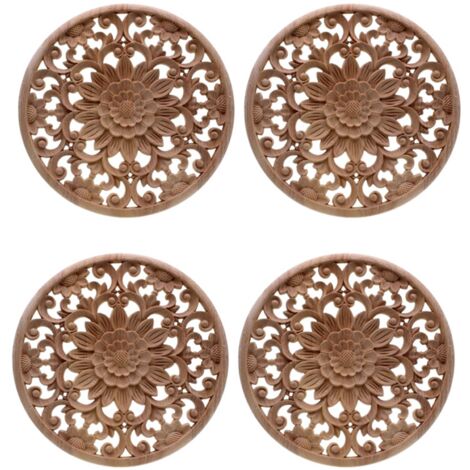 4X Round Wood Carving Appliques Carved Flowers for Decal Moldings ...