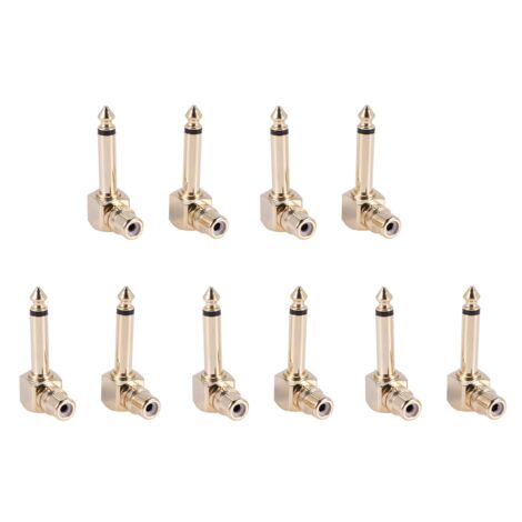 10-PACK Jack to 1/4 Inch Mono Male Plug Right Angle Audio Adapter, Gold