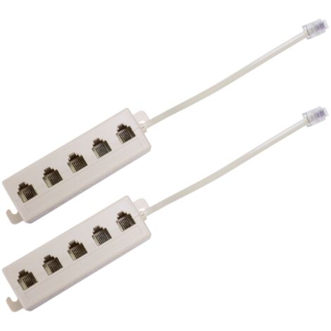 2X Beige RJ11 6P4C Male Plug To 5 Ports 6P2C Telephone Line Socket ...