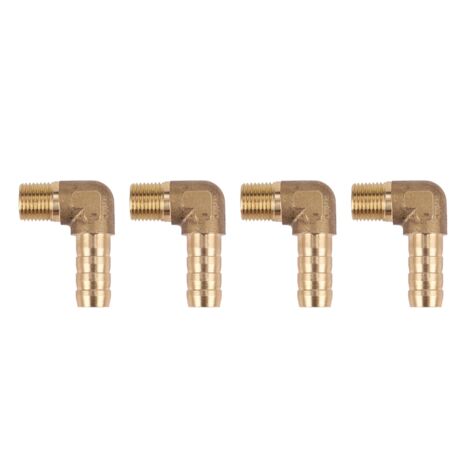 4Pcs 8mm Hose x 3/8 Inch Male Thread 90 Degree Brass Elbow Barb Coupler Connector