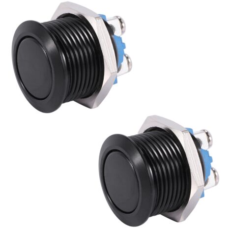 2X Black Push Button Switch 16mm 12V For Car Auto