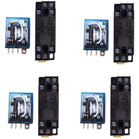 4X 12V DC Coil Power Relay DPDT LY2NJ HH62P-L JQX-13F 10A With PTF08A Socket Base