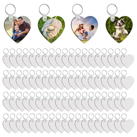 240 Pieces Double Sided Heart Shaped Blank Sublimation Keychains, 80 ...