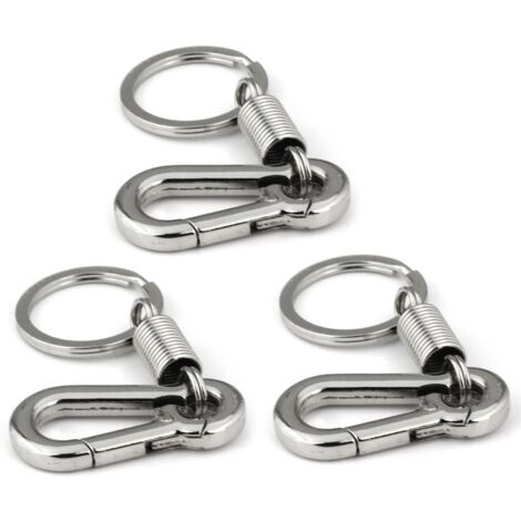 3X Heavy Duty Spring Loaded Carabiner Keyrings Business Size, Silver