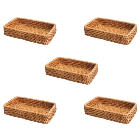 5X Handwoven Storage Basket Rattan Tray Wicker Baskets Bread Fruit Food ...