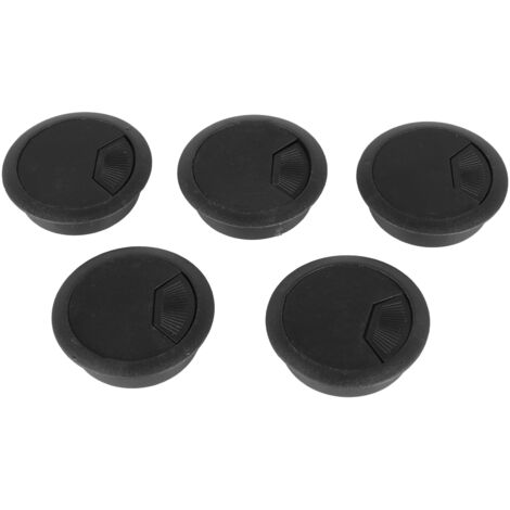 5 Pcs Black Round Plastic Cable Hole Covers Dia 70mm For Computer Desk