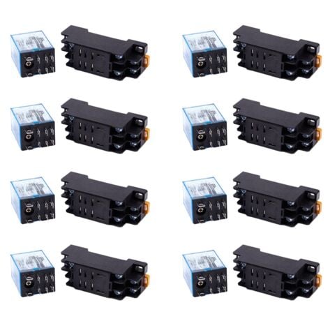 8X 12V DC Coil Power Relay DPDT LY2NJ HH62P-L JQX-13F 10A with PTF08A Socket Base