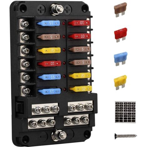 12V 12 Way Marine Fuse Block Panel with Ground & Volt Box for Car ...