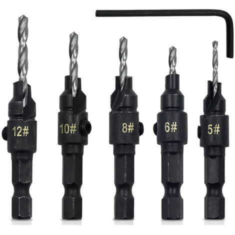 5PCS Shank Countersink Drill Bits Set Screw Carpentry Chamfer Hole ...