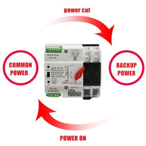 Automatic Transfer Switch 2P 100A Din Rail Mount Dual Power for ...