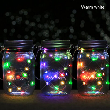 1M 10LED Fairy Light Solar Jar Lid Lights Color Changing Garden Decor ...