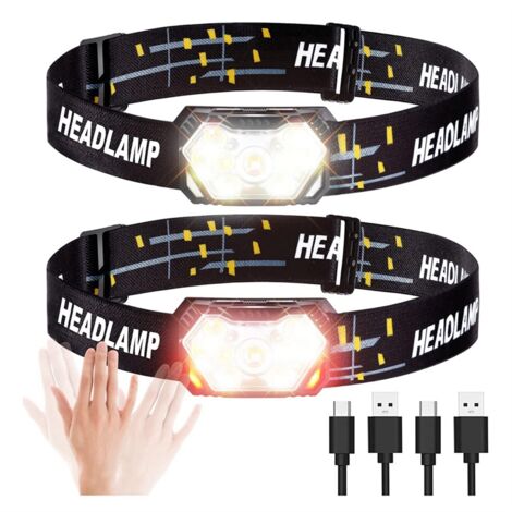 2 PCS Head Light with Red Induction Mode Waterproof Lighting Are ...